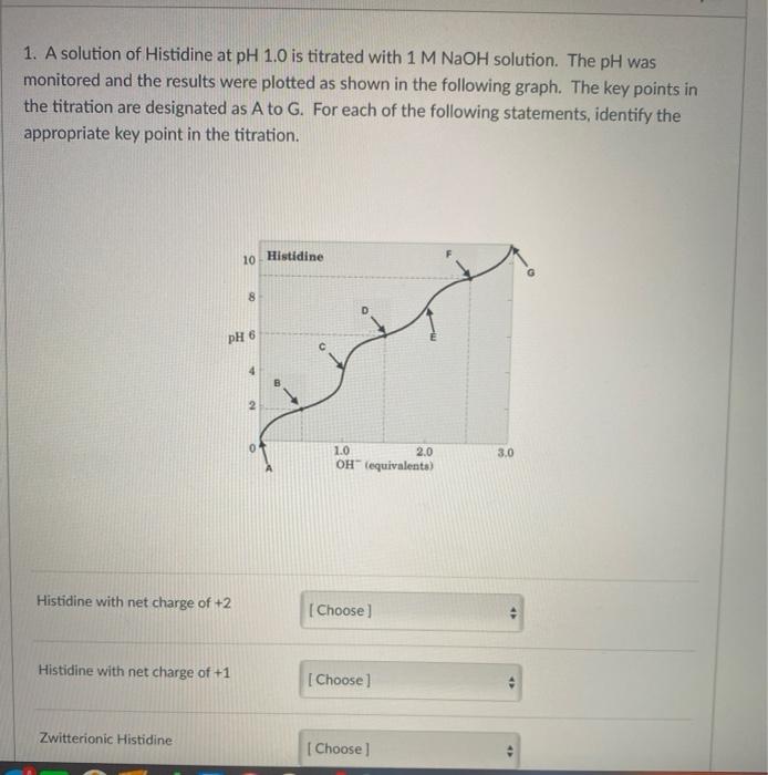 Solved 1. A solution of Histidine at pH 1.0 is titrated with | Chegg.com