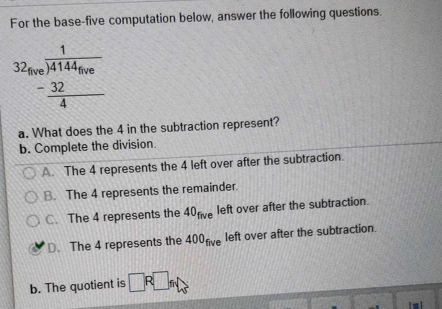 Solved For the base-five computation below, answer the | Chegg.com