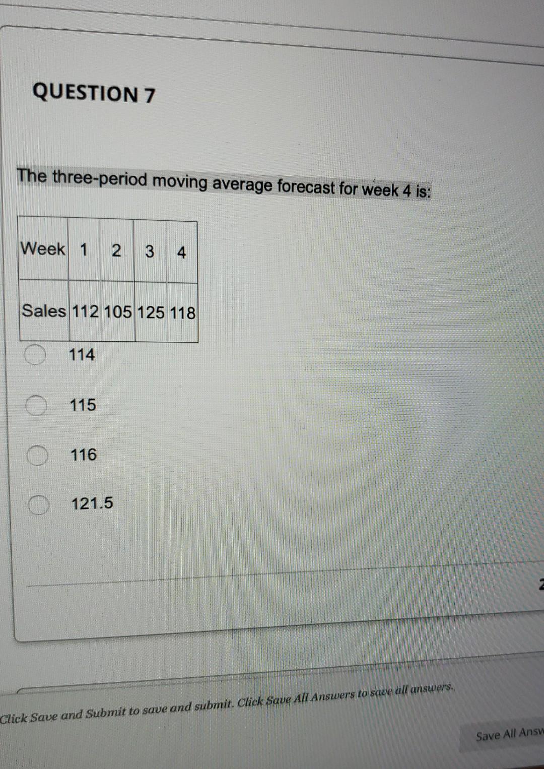 Solved QUESTION 7 The three-period moving average forecast | Chegg.com