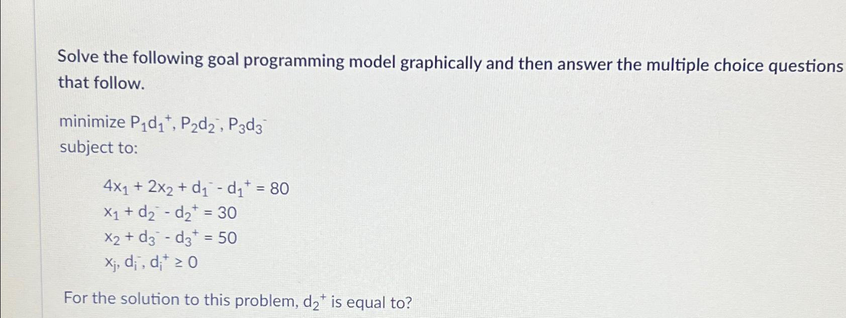 Solved Solve the following goal programming model | Chegg.com