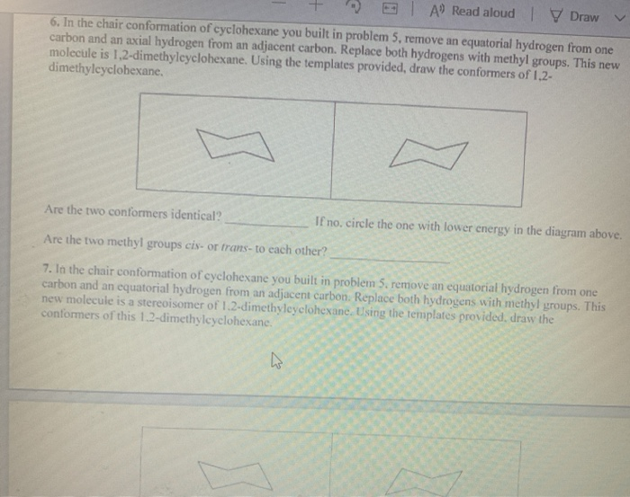 Solved 1 A0 Read aloudly Draw 6. In the chair conformation | Chegg.com