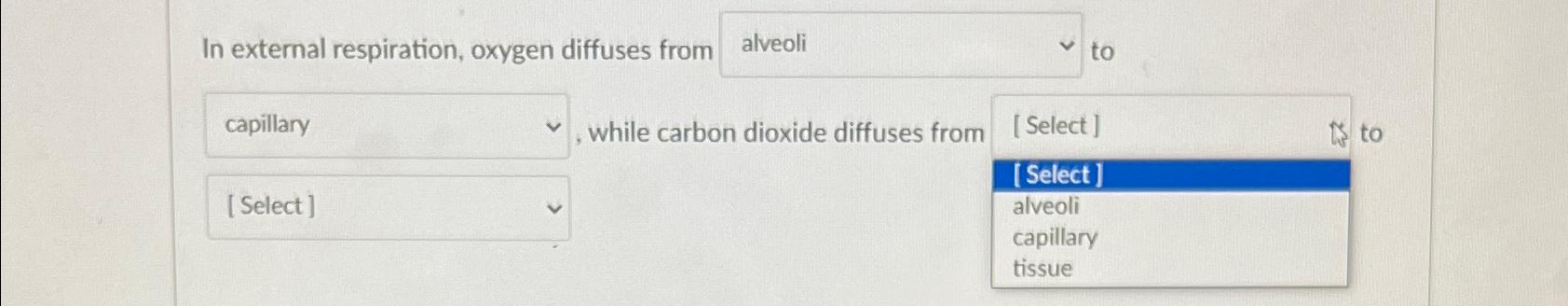 Solved In external respiration, oxygen diffuses from to, | Chegg.com