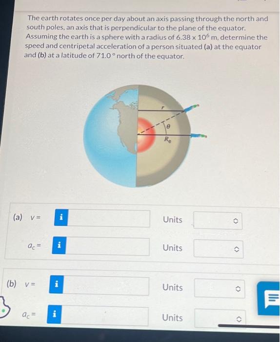 Solved The earth rotates once per day about an axis passing | Chegg.com