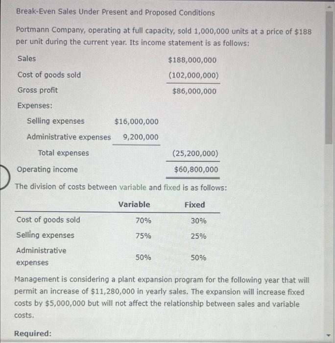 Solved Break-Even Sales Under Present and Proposed | Chegg.com
