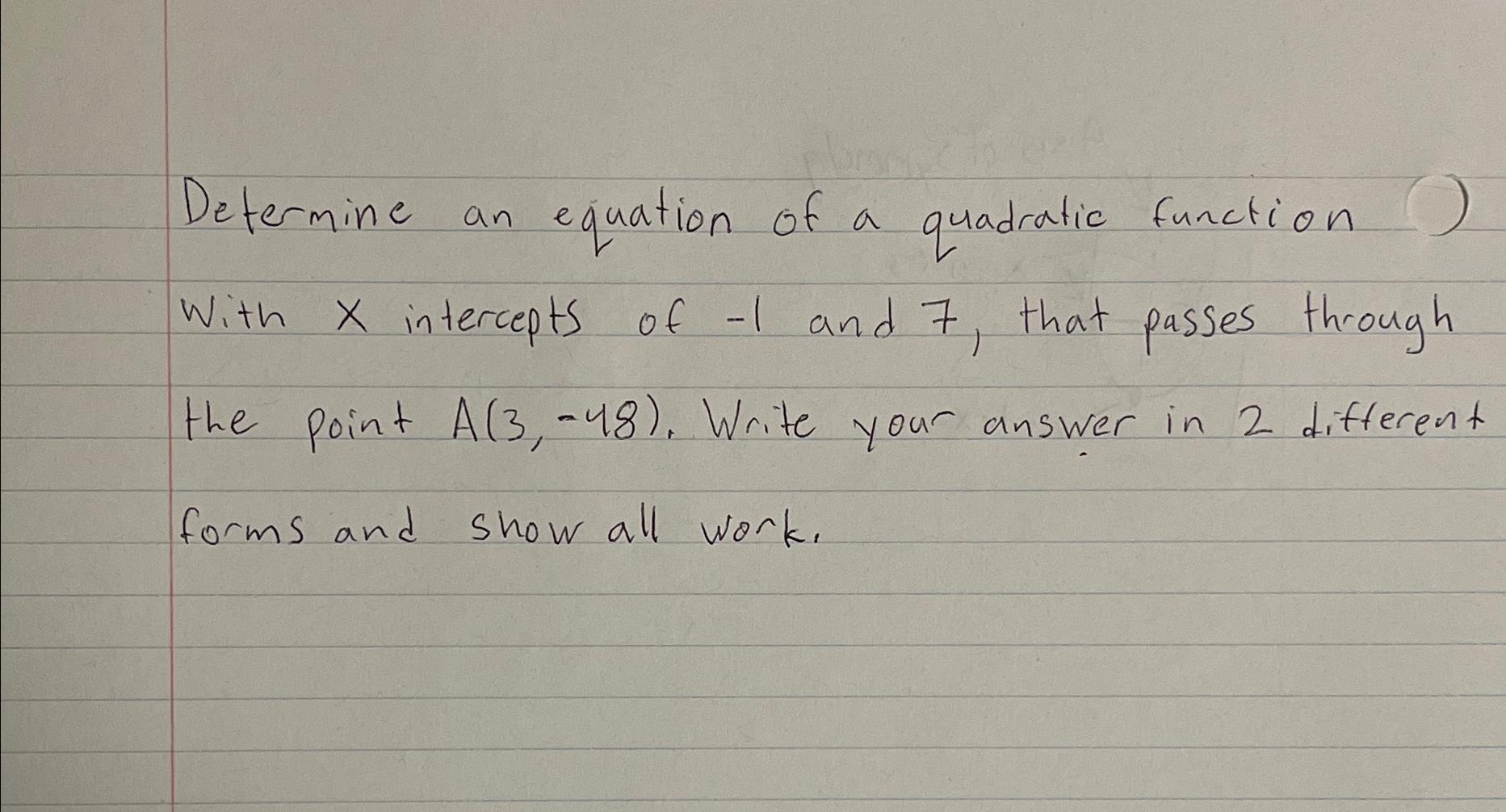 Solved Determine an equation of a quadratic function () | Chegg.com