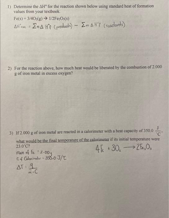 Solved 1) Determine the ΔH∘ for the reaction shown below | Chegg.com