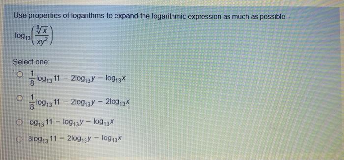 Solved Use properties of logarithms to expand the | Chegg.com