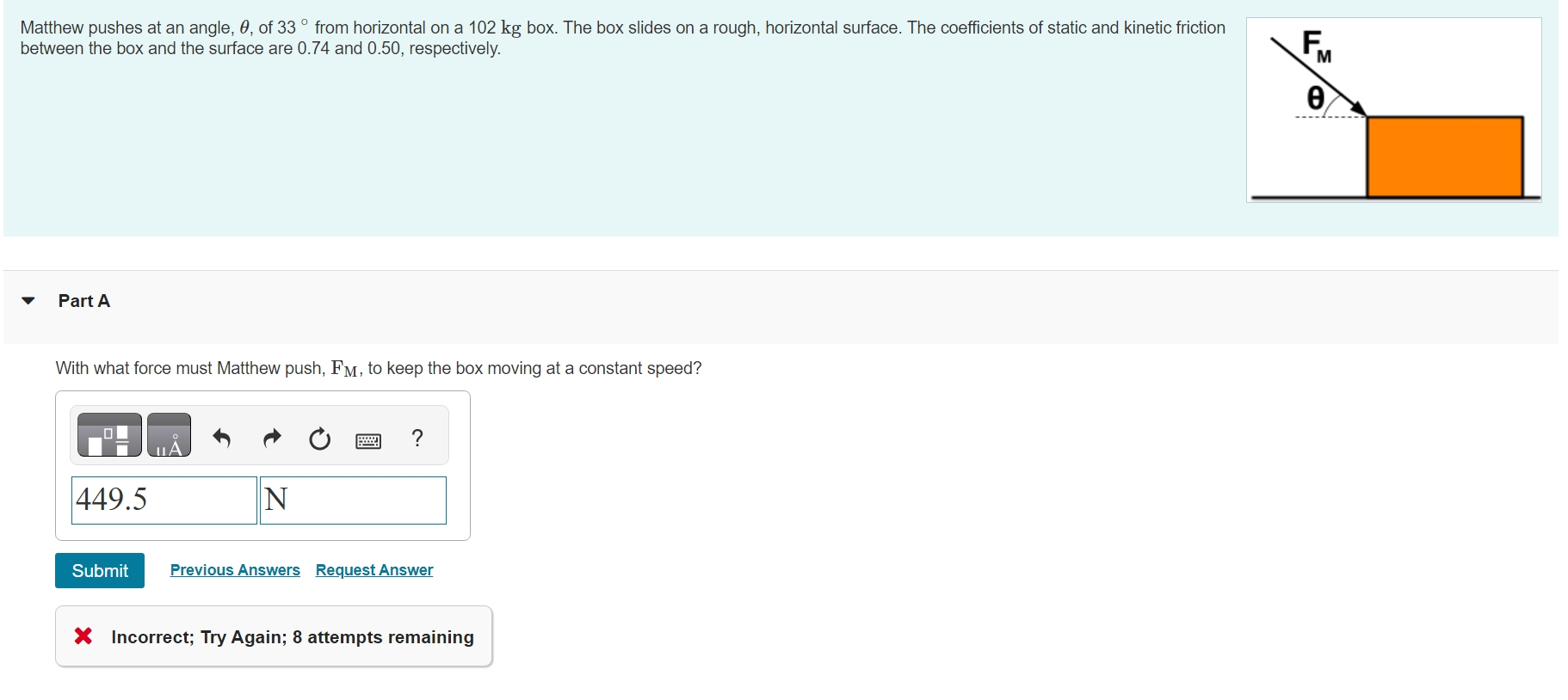 Solved Matthew pushes at an angle, \( \theta \), ﻿of | Chegg.com