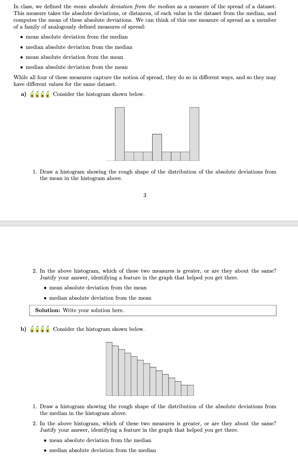 Solved In Class We Defined The Mean Absolute Deviation From