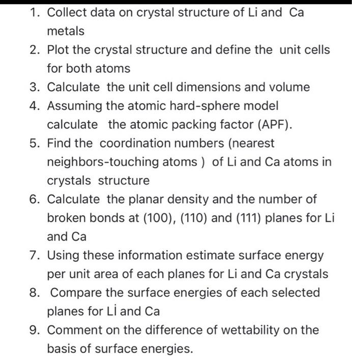 Solved 1. Collect data on crystal structure of Li and Ca | Chegg.com