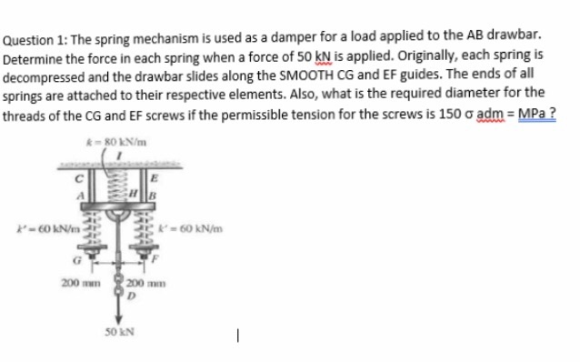 Solved Question 1: The spring mechanism is used as a damper | Chegg.com