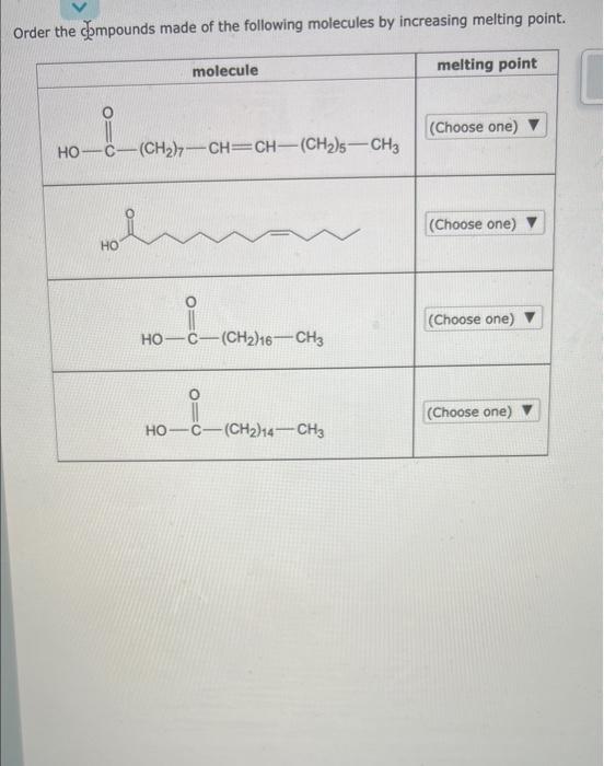 Solved Order the chmpounds made of the following molecules | Chegg.com