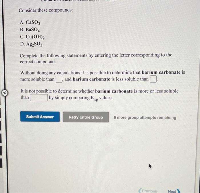 Solved Consider these compounds: A. CaSO3 B. BaSO4 C. | Chegg.com