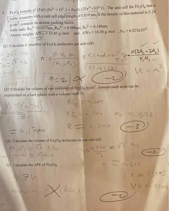Solved 1. Fe30, consists of {FeO (Fe?" + 02-) + Fe2O3 | Chegg.com