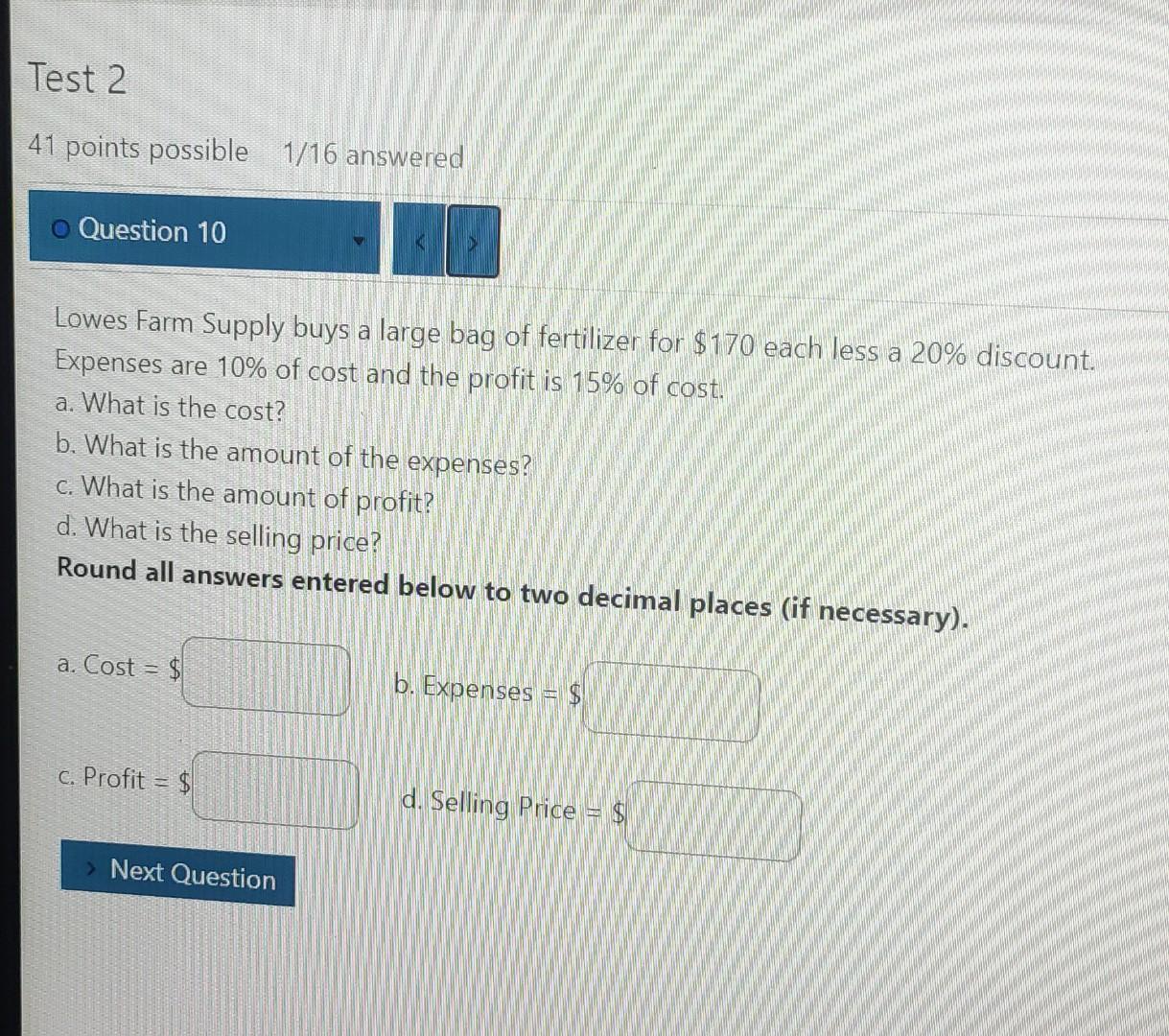 Solved 41 points possible 1/16 answered Lowes Farm Supply | Chegg.com