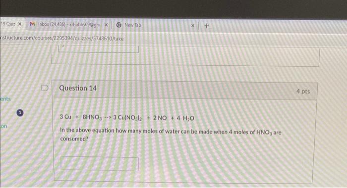 Solved 3Cu+8HNO3⇒3Cu(NO3)2+2NO+4H2O In the above equation | Chegg.com
