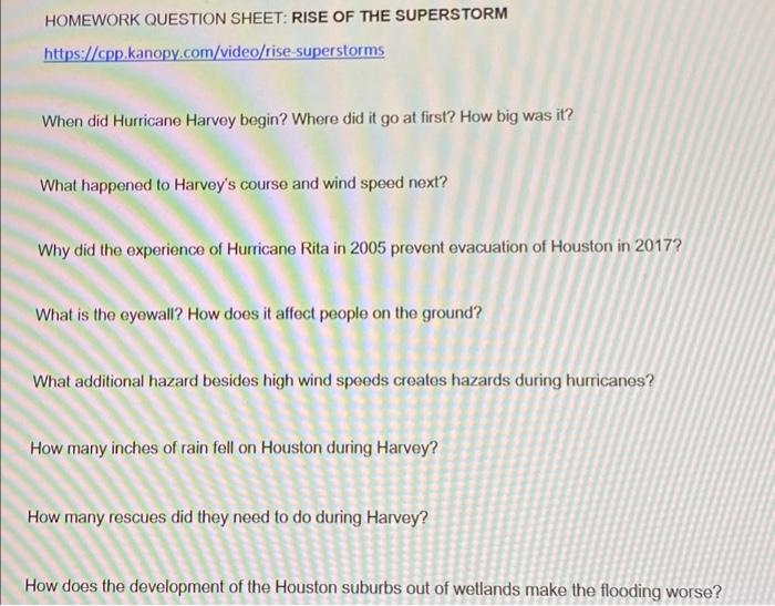Solved HOMEWORK QUESTION SHEET: RISE OF THE SUPERSTORM | Chegg.com