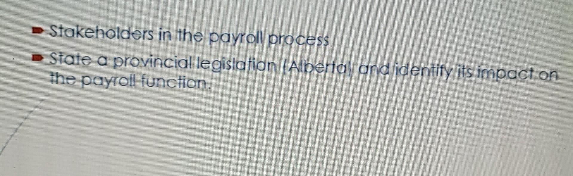 Solved Stakeholders in the payroll process State a | Chegg.com