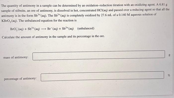 Solved The quantity of antimony in a sample can be | Chegg.com