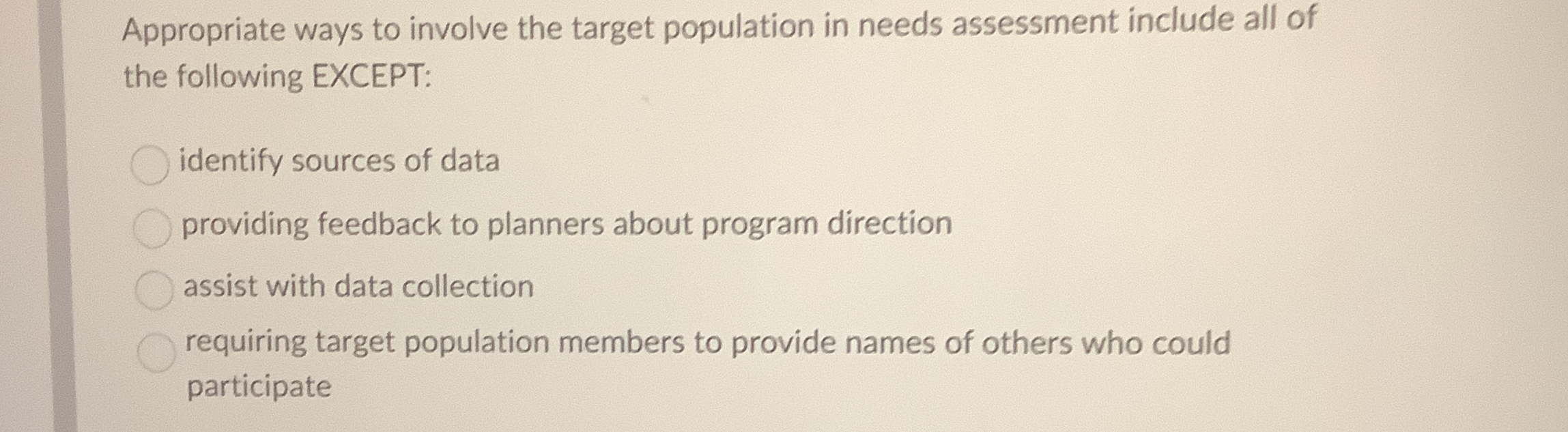 Solved Appropriate ways to involve the target population in | Chegg.com