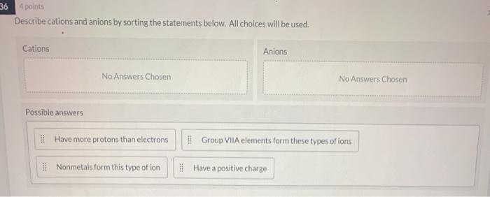Solved 36 points Describe cations and anions by sorting the | Chegg.com