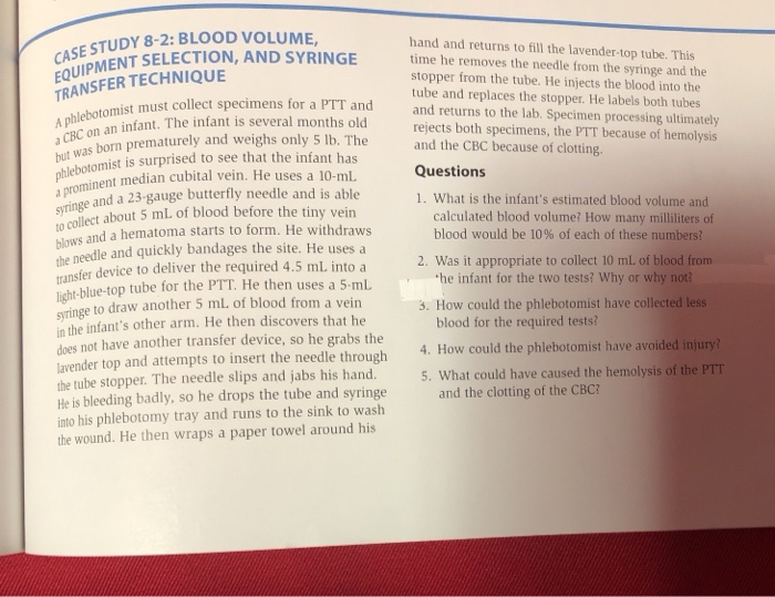Solved Transfer Technique Case Study 8 2 Blood Volume Chegg