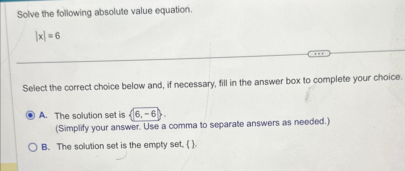 Solved Solve the following absolute value | Chegg.com