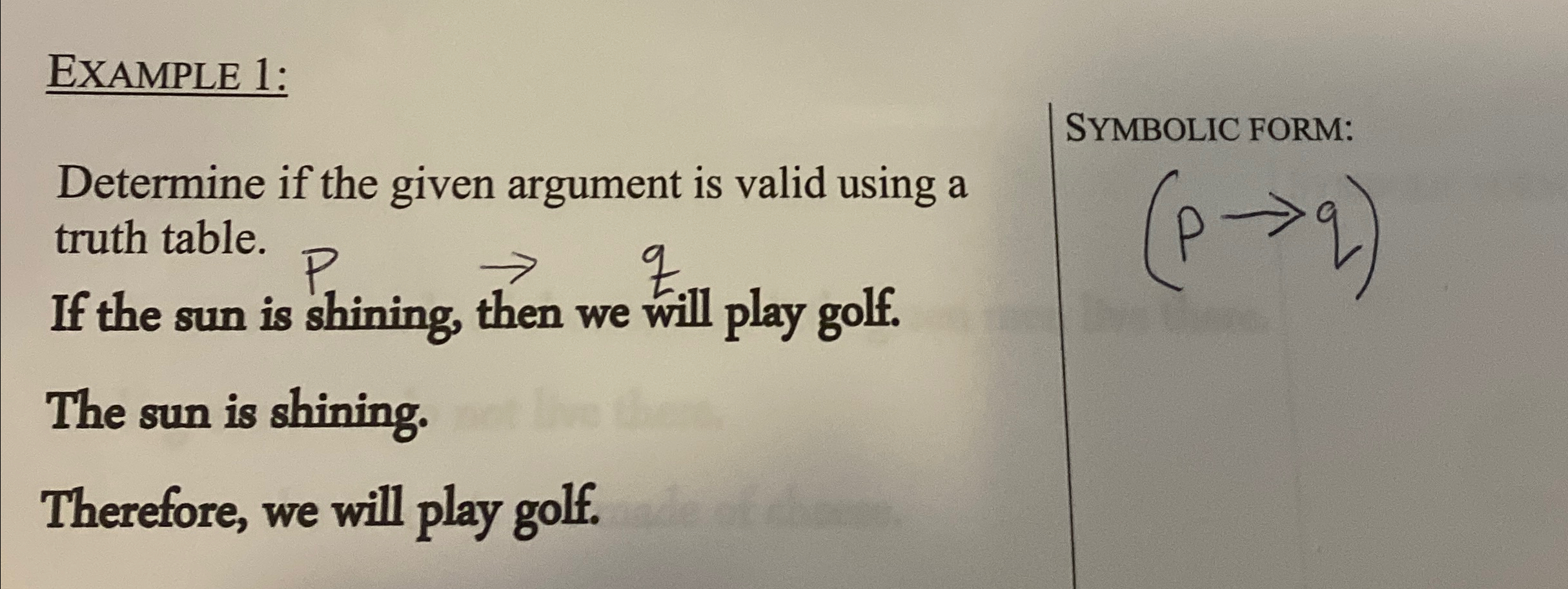 Solved EXAMPLE 1:Determine if the given argument is valid | Chegg.com