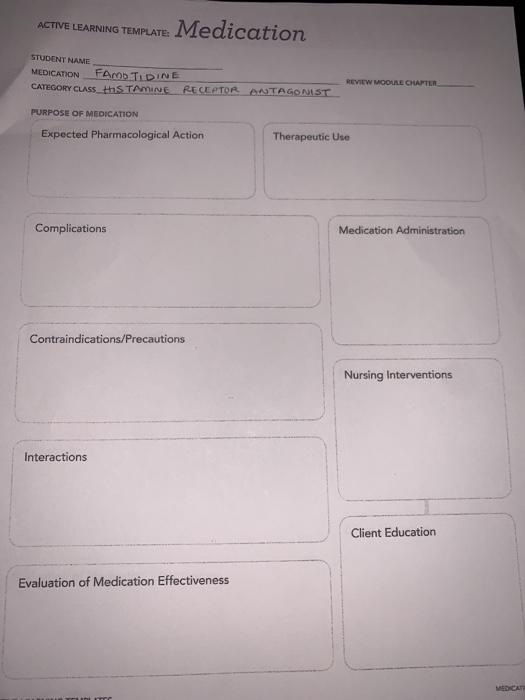 Solved ACTIVE LEARNING TEMPLATE: Medication STUDENT NAME | Chegg.com