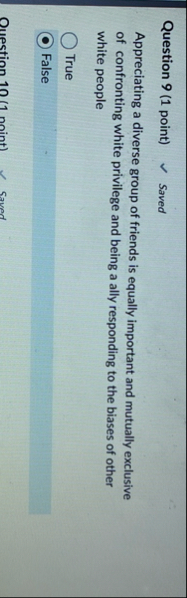 Solved Question 9 (1 ﻿point)SavedAppreciating a diverse | Chegg.com