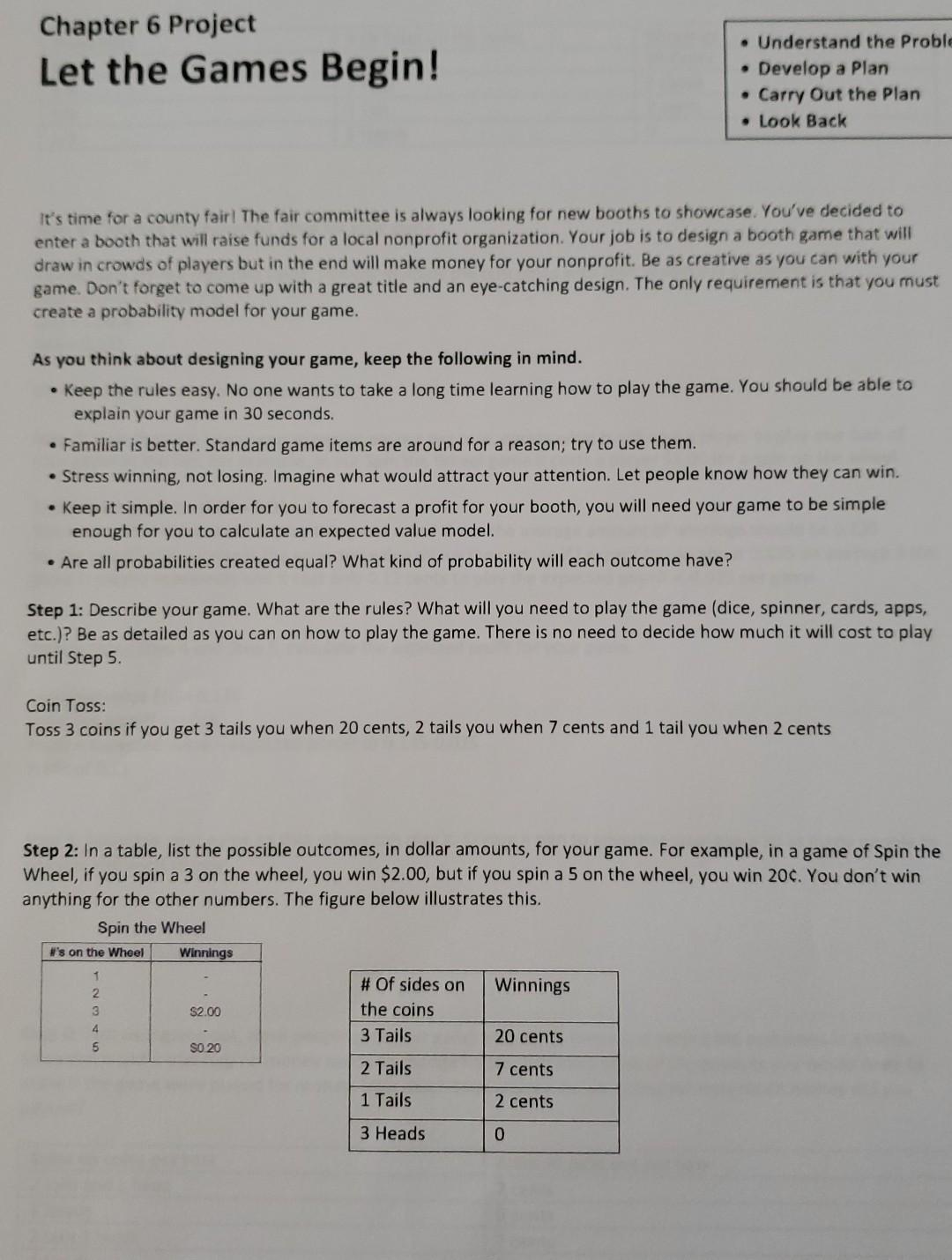 Solved Chapter 6 Project Let the Games Begin! • Understand | Chegg.com
