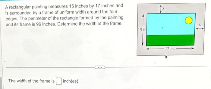 Solved A rectangular painting measures 15 inches by 17 | Chegg.com