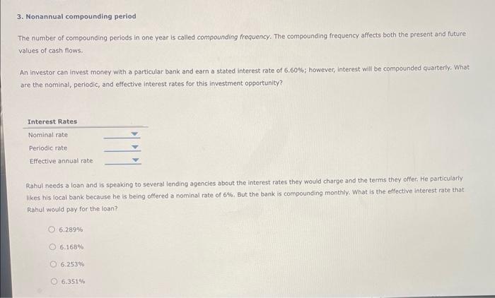 Solved 3. Nonannual compounding period The number of | Chegg.com