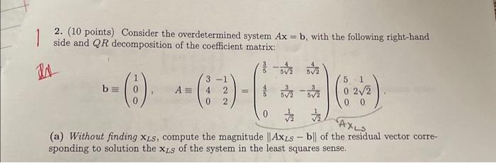 Solved 2. (10 points) Consider the overdetermined system Ax | Chegg.com