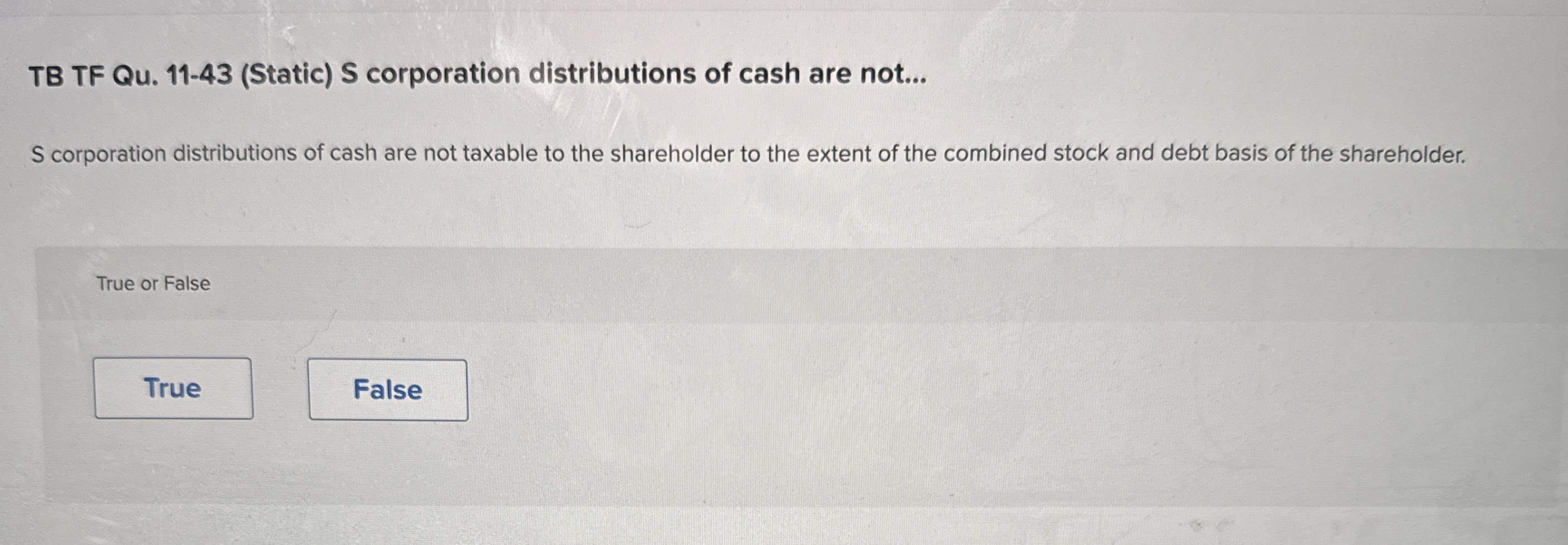 Solved Tb Tf Qu 11 43 Static ﻿s Corporation Distributions