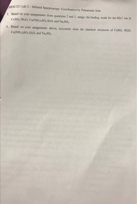 CHEM 221 Lab 2 - Infrared Spectroscopy: Coordination | Chegg.com