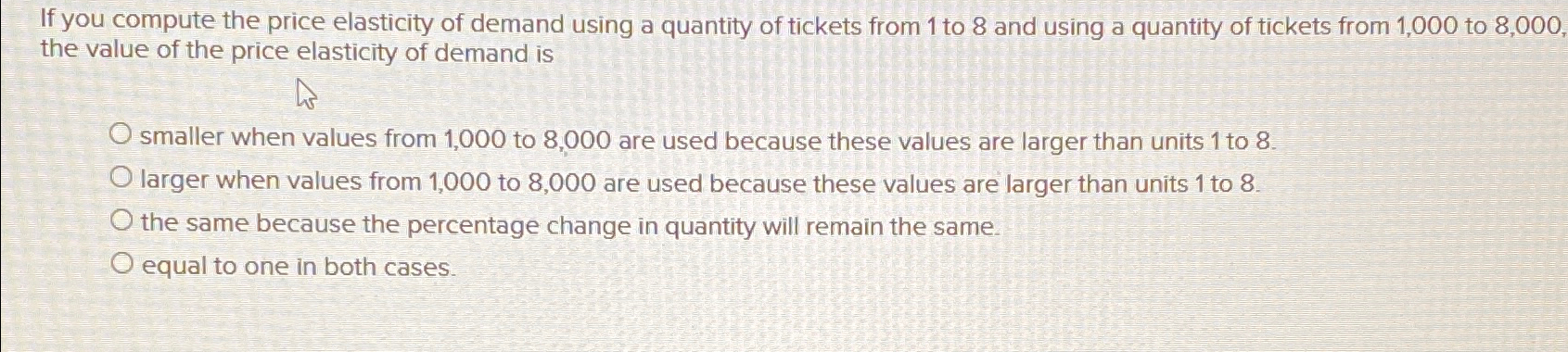 Solved If you compute the price elasticity of demand using a | Chegg.com