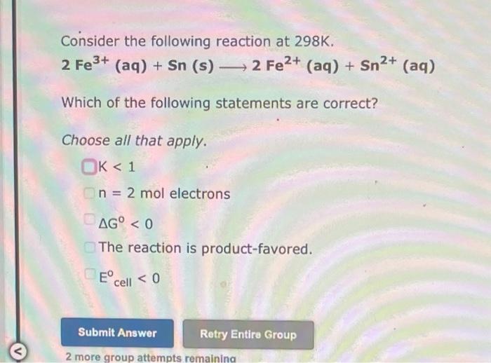 Solved Consider the following reaction at 298 K. | Chegg.com