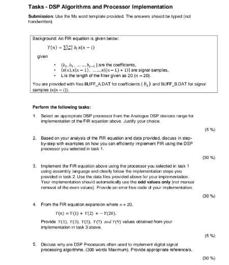 Solved Tasies - DSP Algorithms and Processor Implementation | Chegg.com