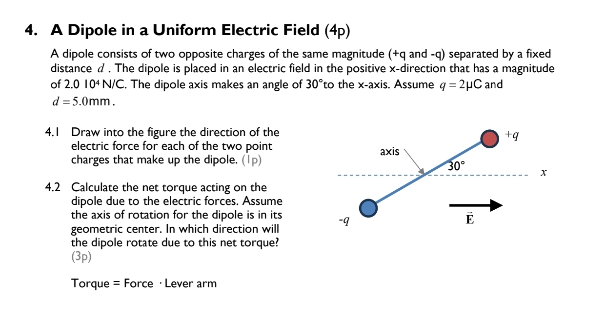 Solved A Dipole in a Uniform Electric Field (4p)A dipole | Chegg.com