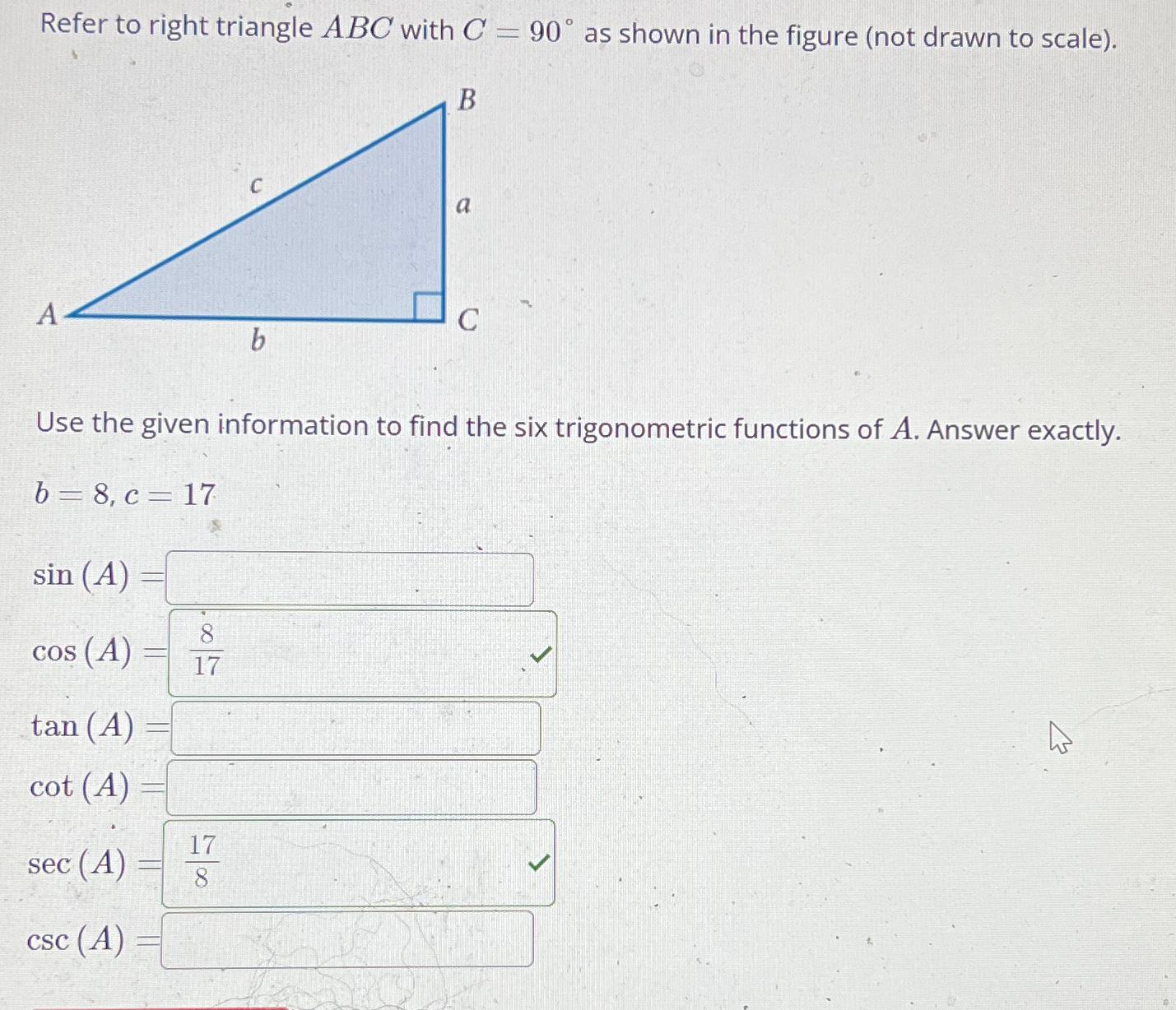 Solved Refer to right triangle ABC with C=90° ﻿as shown in | Chegg.com