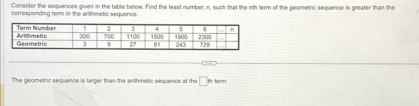 Consider the sequences given in the table below. Find | Chegg.com