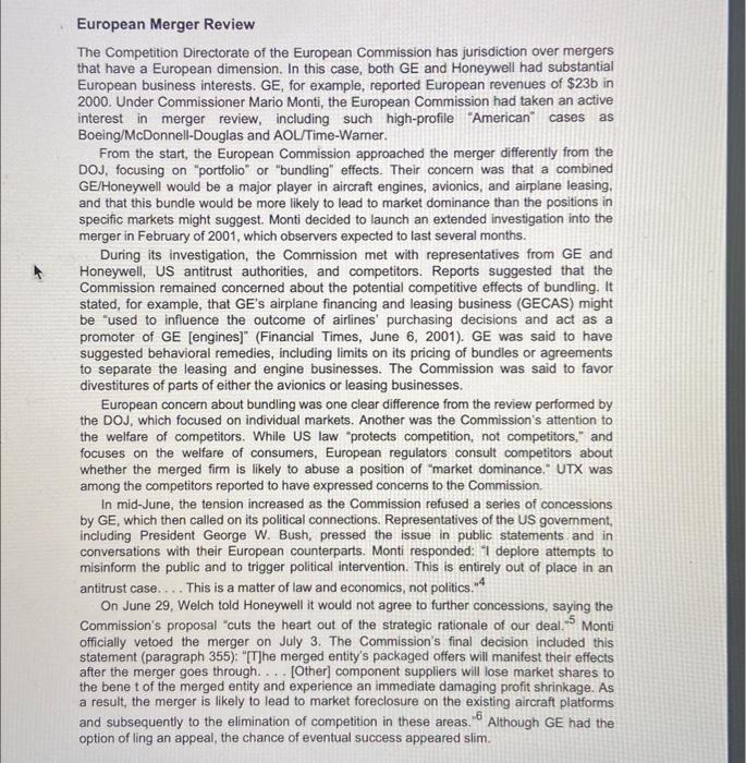 Solved The Failed GE-Honeywell Merger It's June 2001, and | Chegg.com