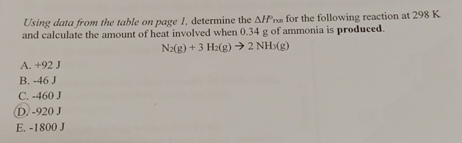 Solved Using data from the table on page I, determine the | Chegg.com