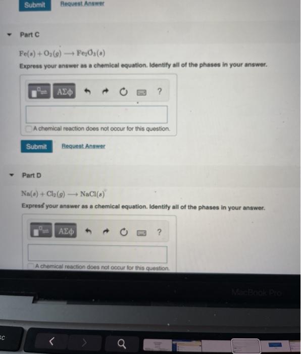 Solved Submit Request Answer Part C Fe(s) + 026) Fe,Os(a) | Chegg.com