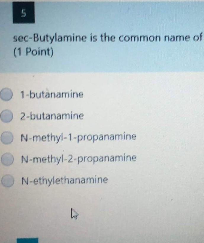 Solved 5 sec-Butylamine is the common name of (1 Point) | Chegg.com
