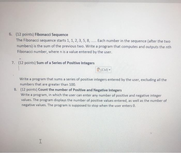 Solved 6. (12 points) Fibonacci Sequence The Fibonacci | Chegg.com