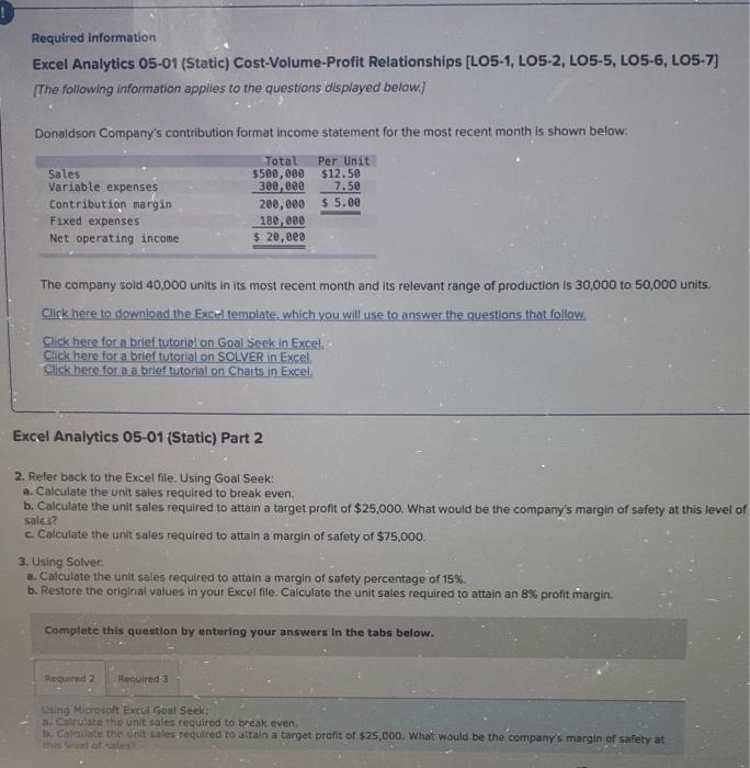 Solved Required information Excel Analytics 05-01 (Static) | Chegg.com