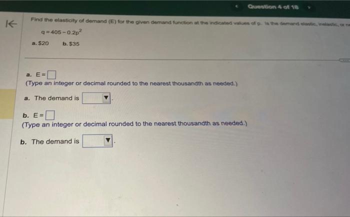 Solved Find the elasticity of demand (E) for the given | Chegg.com
