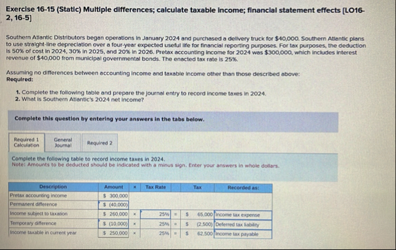 Solved Exercise 16-15 (Static) ﻿Multiple differences; | Chegg.com